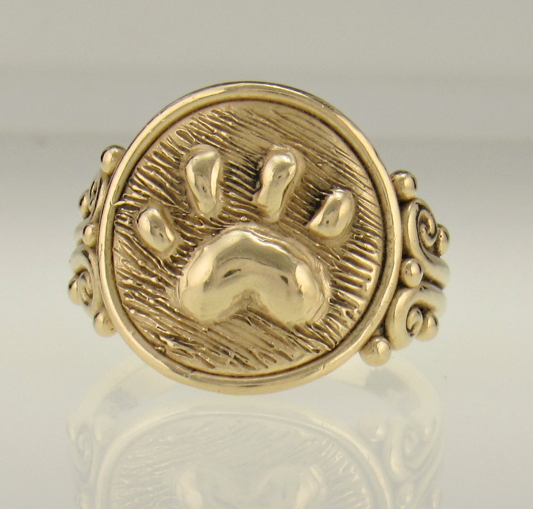 14ky Gold Paw Print Ring, Handmade One of a Kind Artisan Dog Paw Ring ...