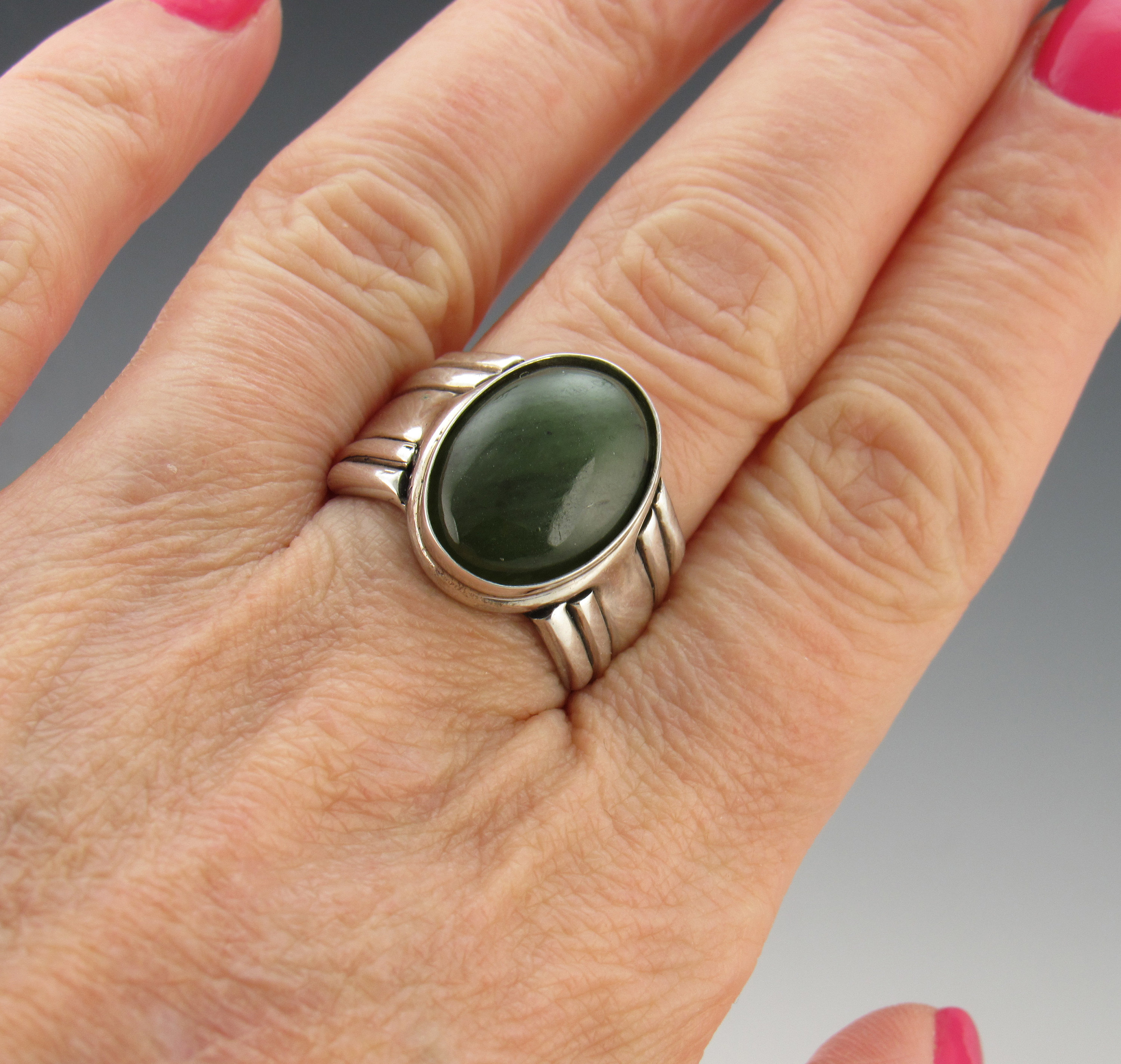 Sterling Silver Large Jade Ring Handmade One of a kind | Etsy