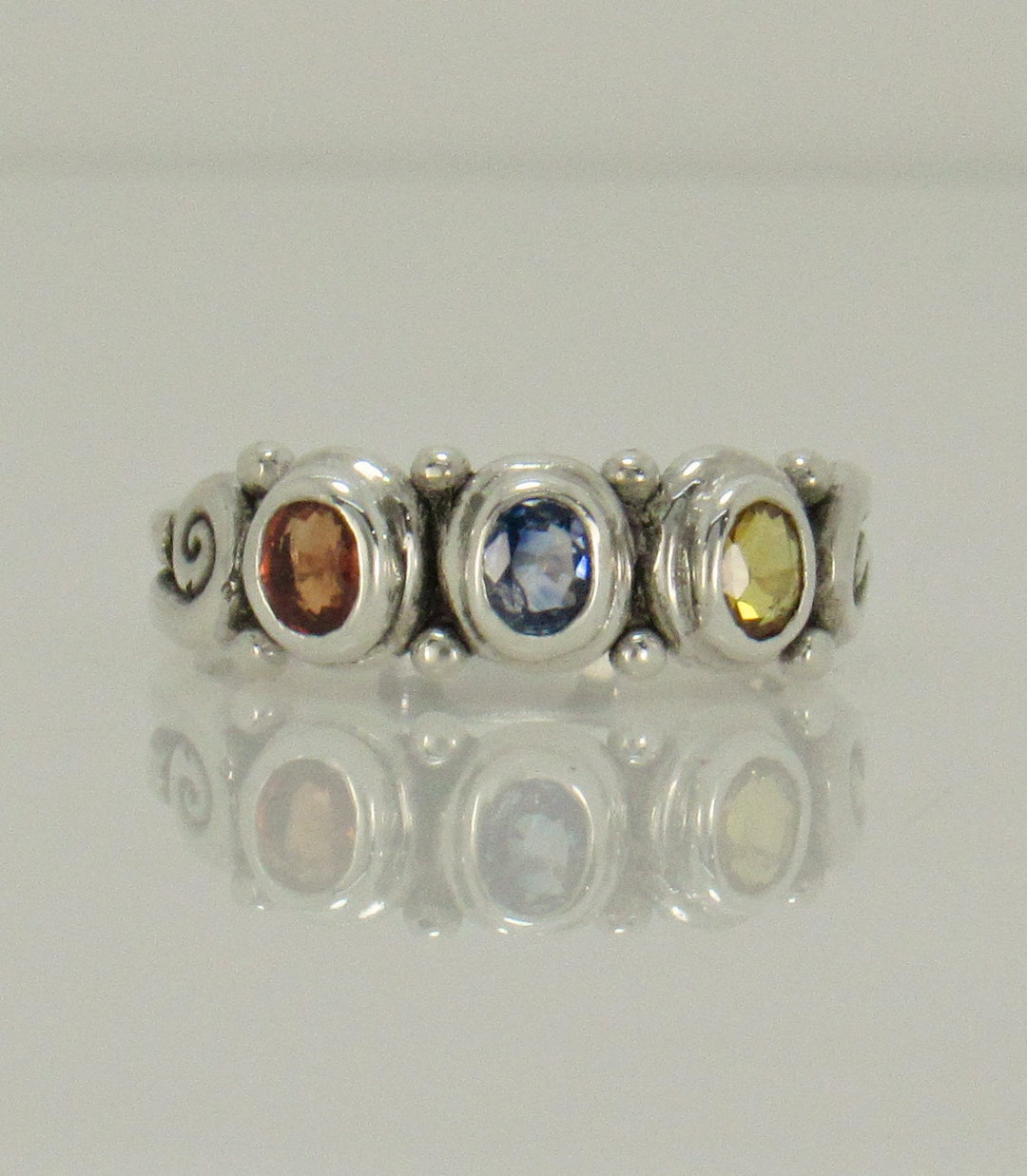 Sterling Silver Ring With 4 X 5 Mm Colored Sapphires Size 9 - Etsy
