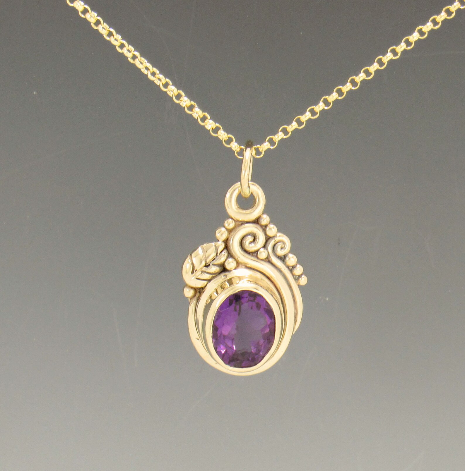 14k Yellow Gold Pendant With 10x8mm Amethyst Handmade One of - Etsy