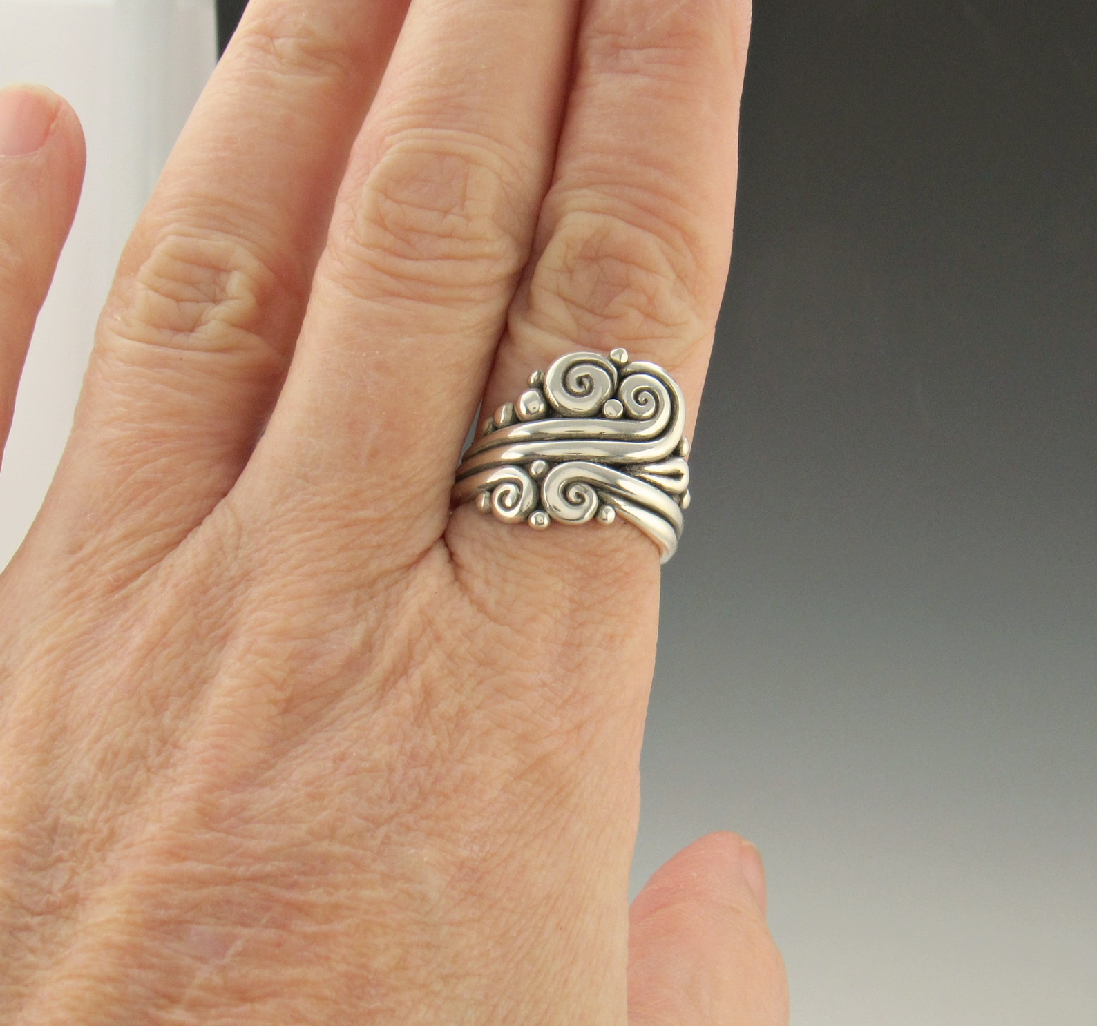 Sterling Silver Large Swirl Ring Handmade One of a Kind | Etsy
