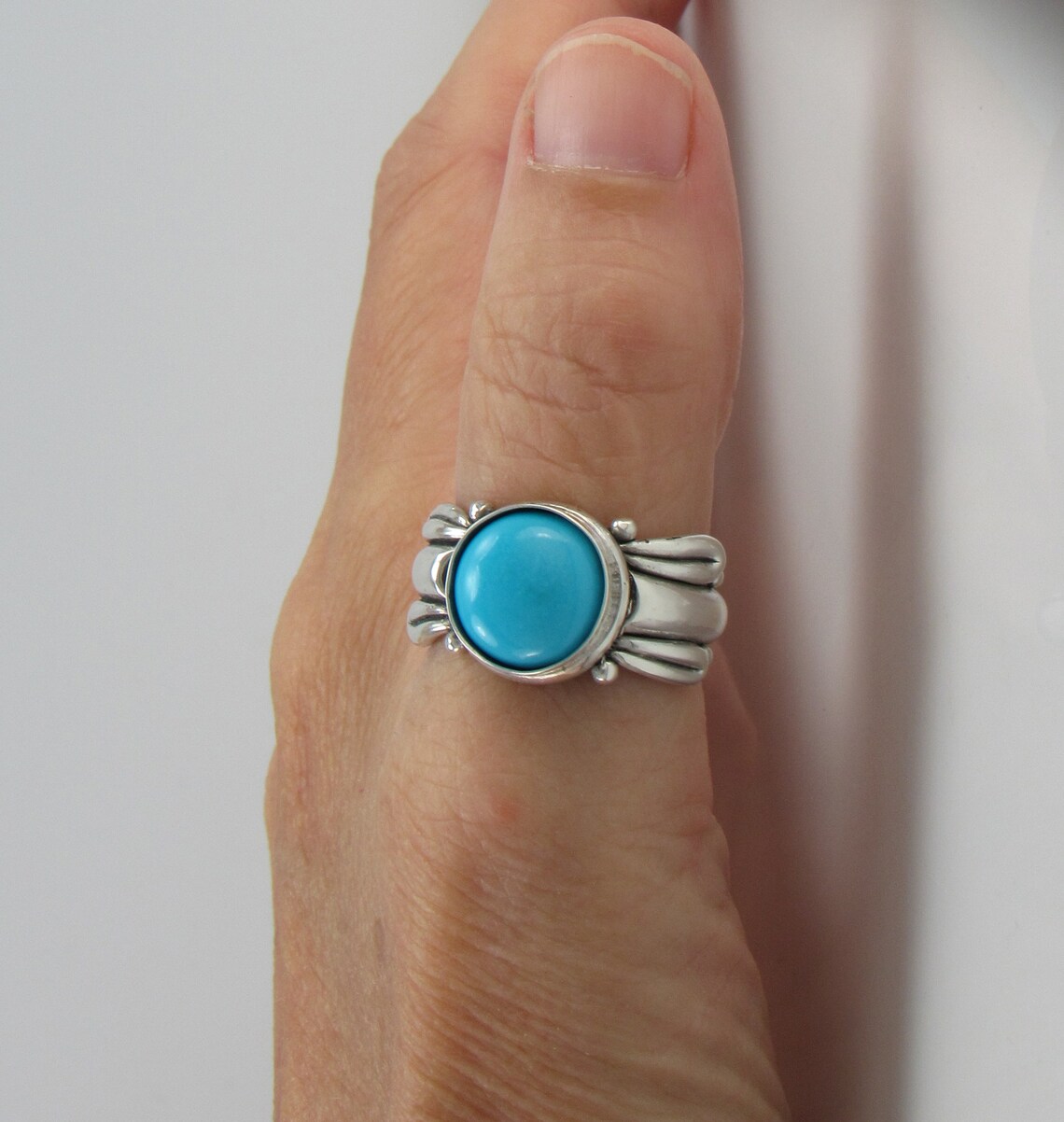 Sterling Silver 10 mm Round Turquoise Ring Handmade One of a | Etsy