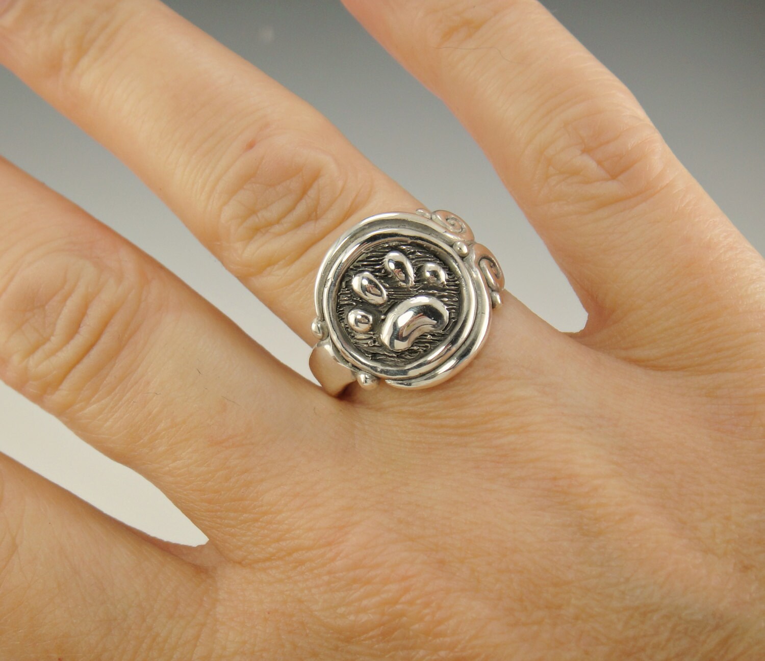 Sterling Silver Paw Print Ring Handmade One of a Kind Artisan | Etsy