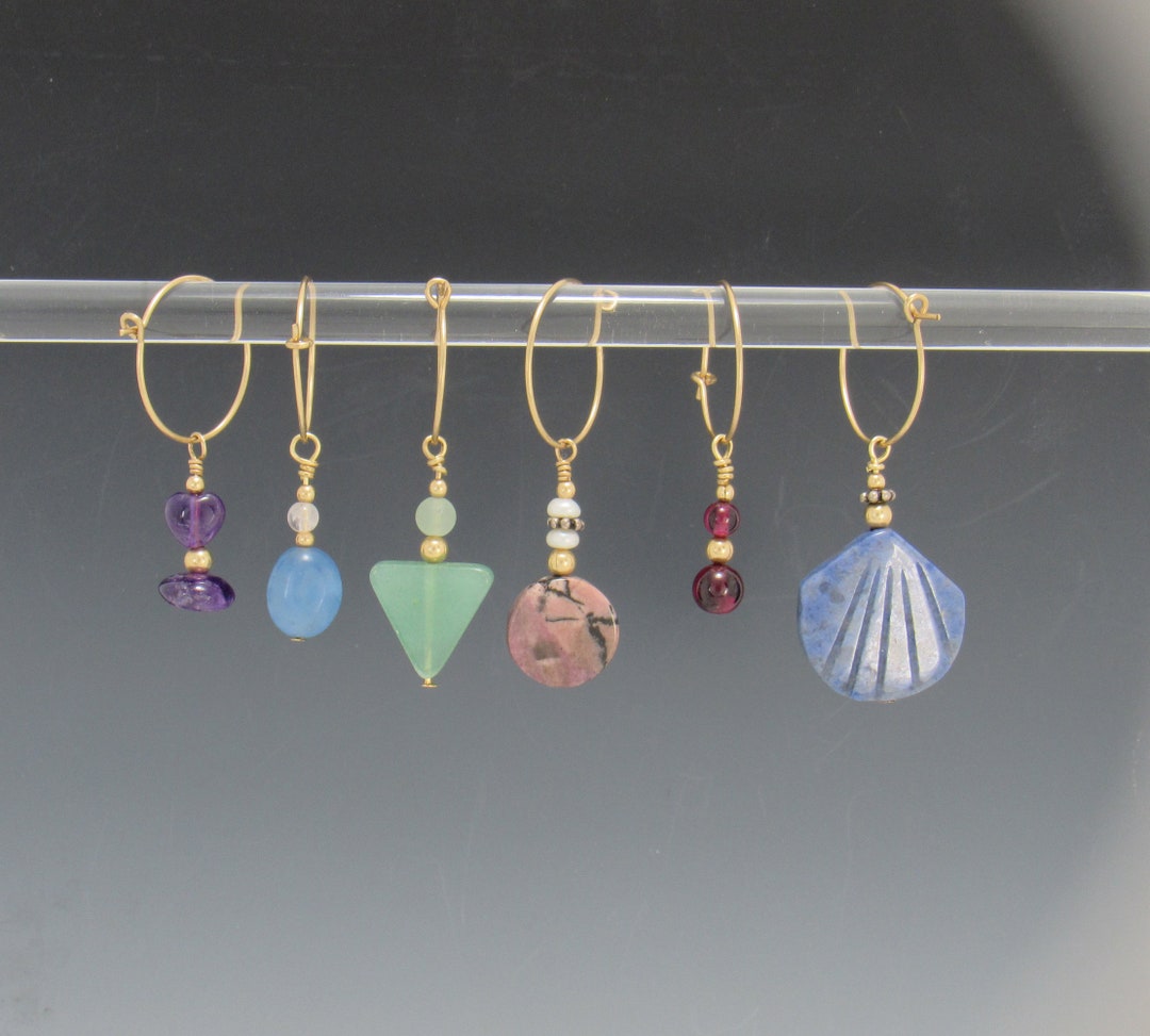 Gemstone Bead Wine Glass Markers on Yellow Gold Filled Wire, Handmade ...