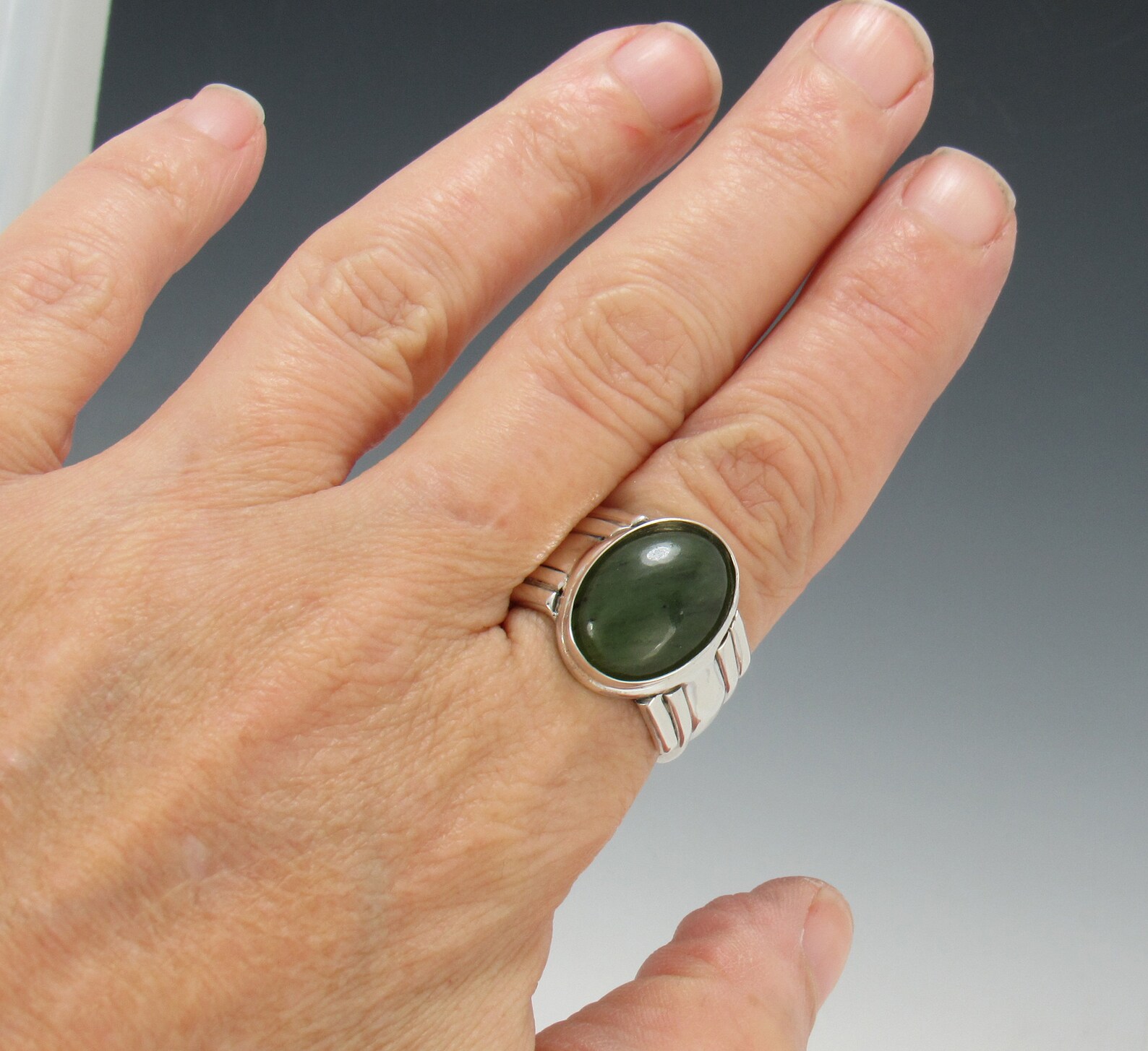 Sterling Silver Large Jade Ring Handmade One of a Kind - Etsy