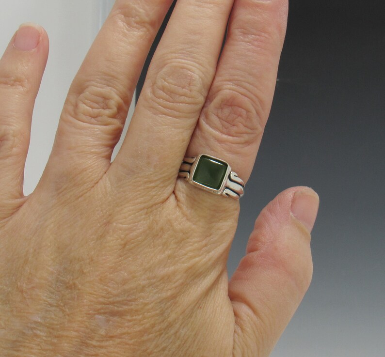 Sterling Silver 8 Mm Square Jade Ring, Size 8+ Handmade One of a Kind ...