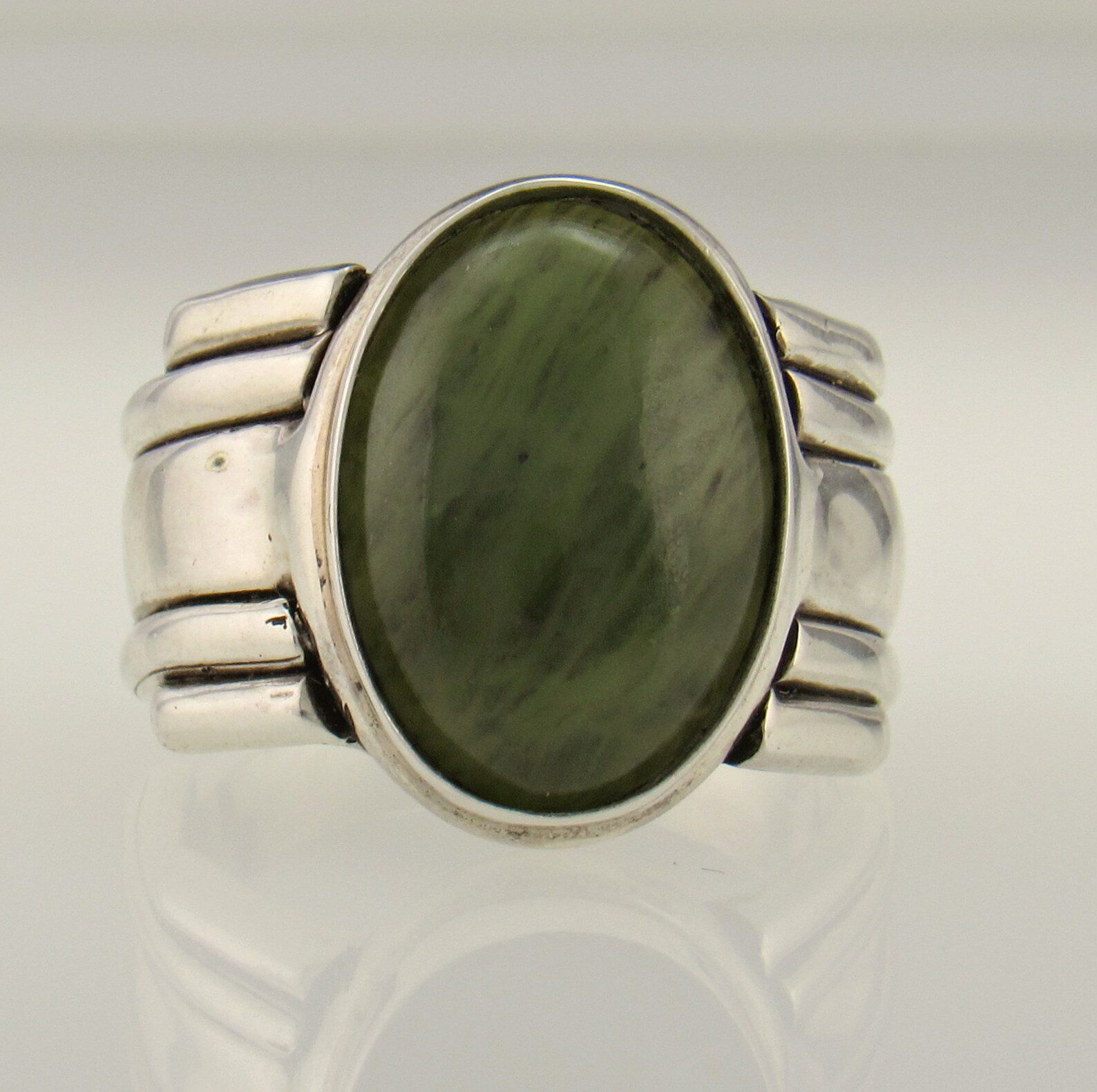 Sterling Silver Large Jade Ring Handmade One of a kind | Etsy