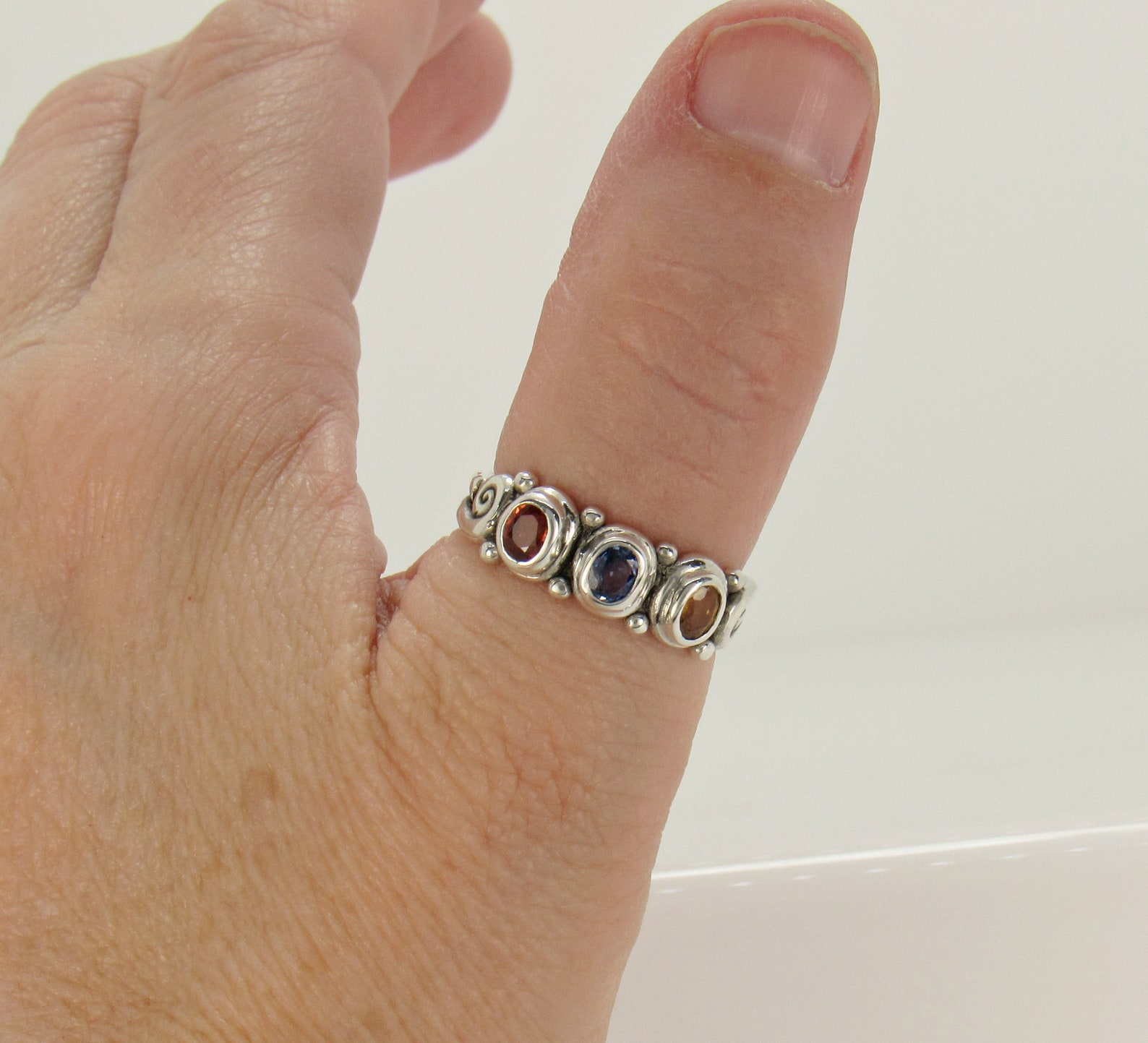 Sterling Silver Ring With 4 X 5 Mm Colored Sapphires Size 9 - Etsy