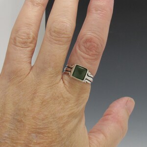 Sterling Silver 8 Mm Square Jade Ring, Size 8+ Handmade One of a Kind ...