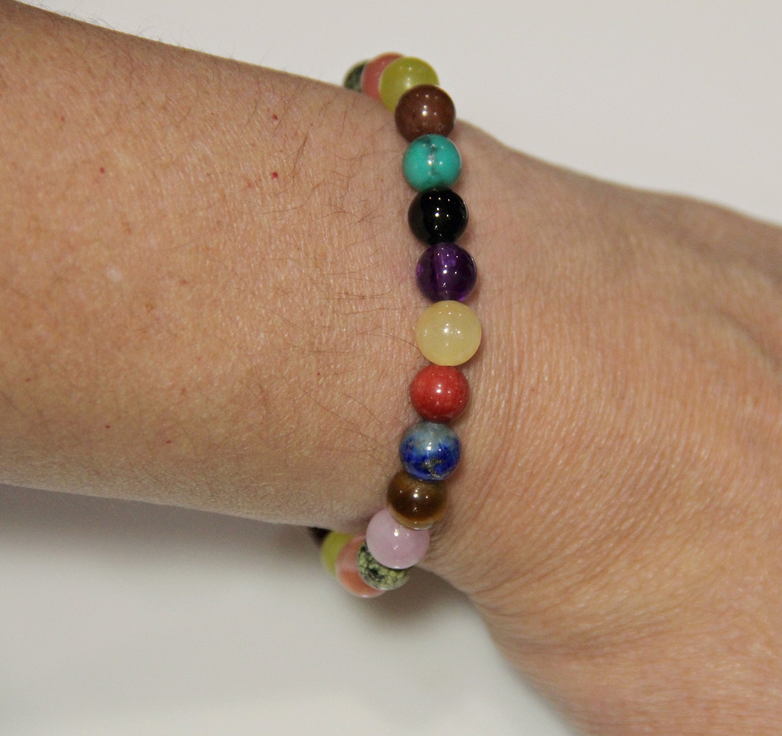 Multi Natural Gemstone Stretch Bead Bracelet Colorful One of - Etsy