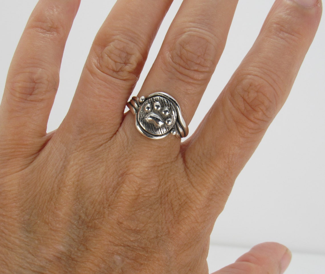 Sterling Silver Paw Print Ring Handmade One of a Kind Artisan - Etsy