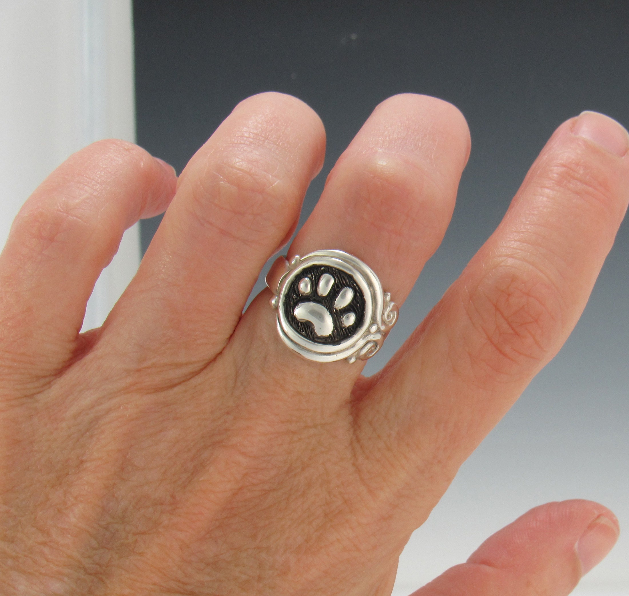 Sterling Silver Paw Print Ring- Handmade One of a Kind Artisan Ring ...