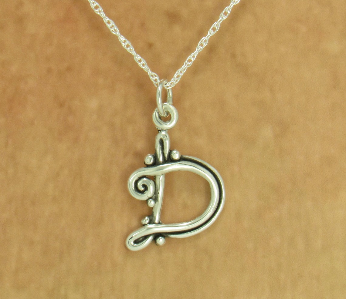 Sterling Silver Letter D Pendant Necklace, Victorian Swirl Design - Etsy