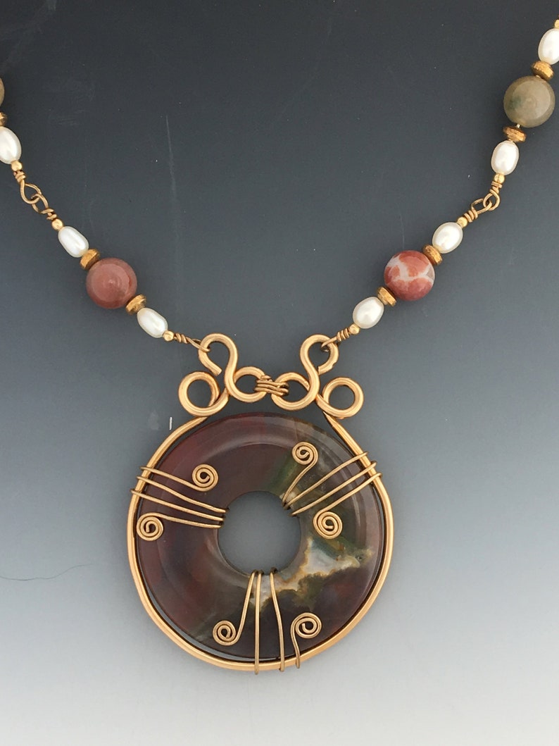 Yellow Gold Filled Wire Necklace With Fancy Jasper Donut - Etsy