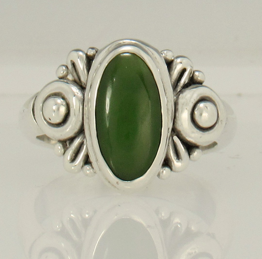 Anillo de jade de plata esterlina 7x13 - Anillo artesanal único hecho a ...