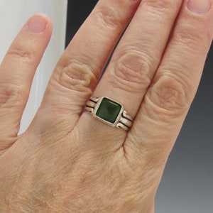 Sterling Silver 8 Mm Square Jade Ring, Size 8+ Handmade One of a Kind ...