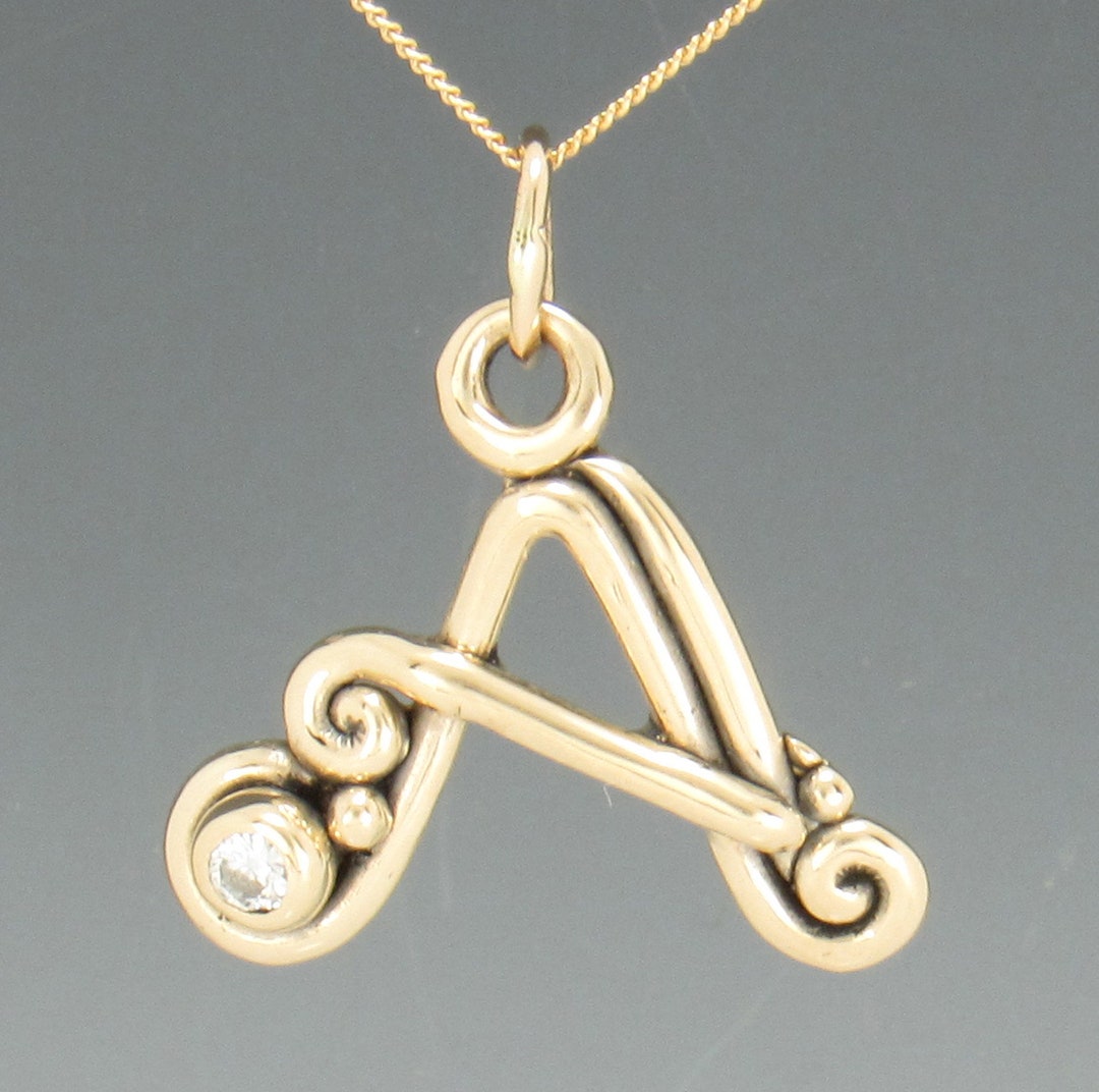 14ky Gold Letter "a" Pendant With 2.5 Mm Moissanite and 18" Gold Chain ...