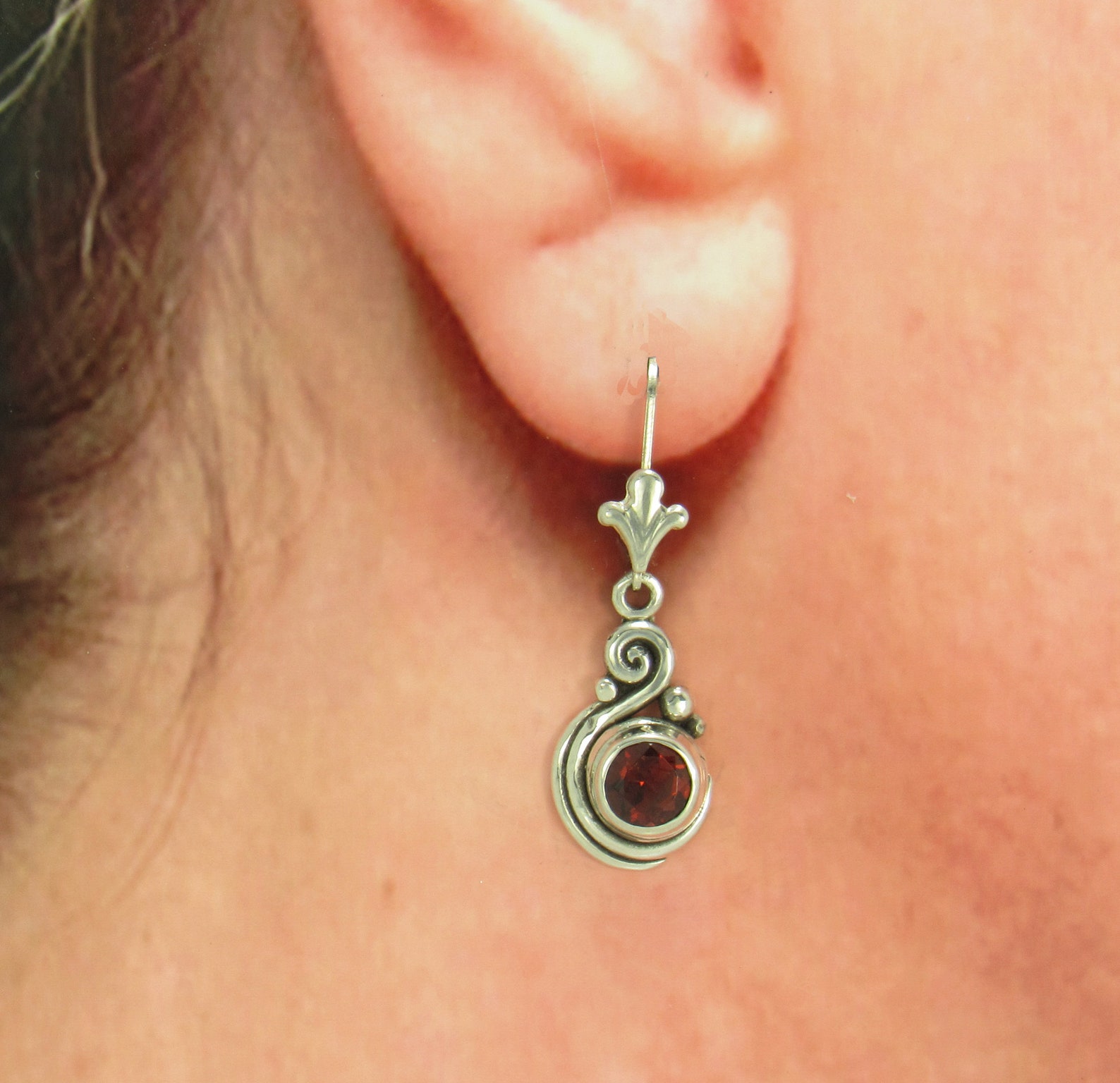 Sterling Silver 6 Mm Round Garnet Earrings Handmade One of a - Etsy