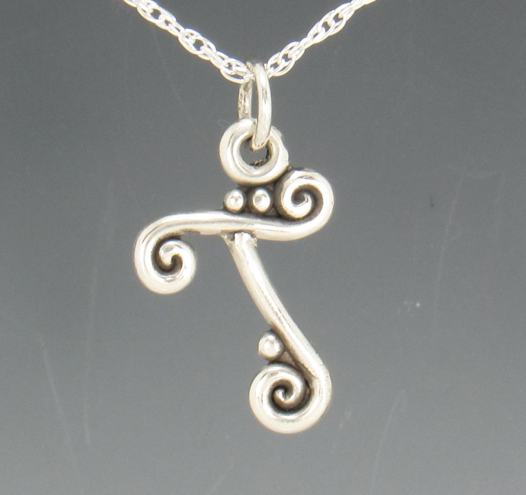 Sterling Silver Letter T Pendant, Swirl Design, Handmade Artisan Charm ...