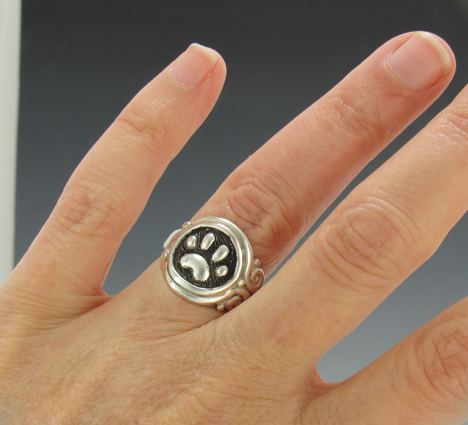 Sterling Silver Paw Print Ring- Handmade One of a Kind Artisan Ring ...