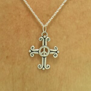 Sterling Silver Cross With Peace Sign, 18" SS Chain and Handmade One of ...