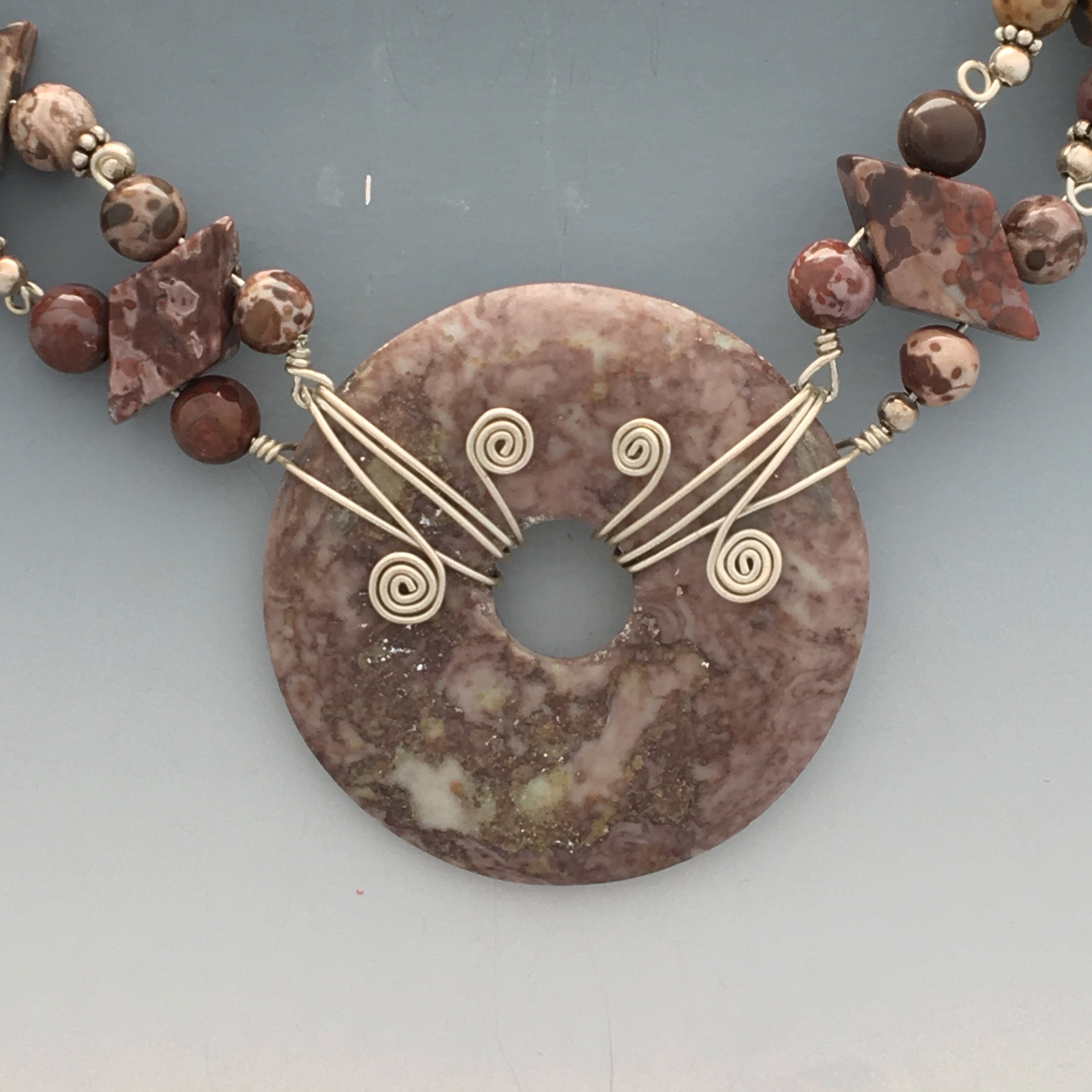 Sterling Silver Wire Wrapped Mauve Agate Necklace with Pearls | Etsy