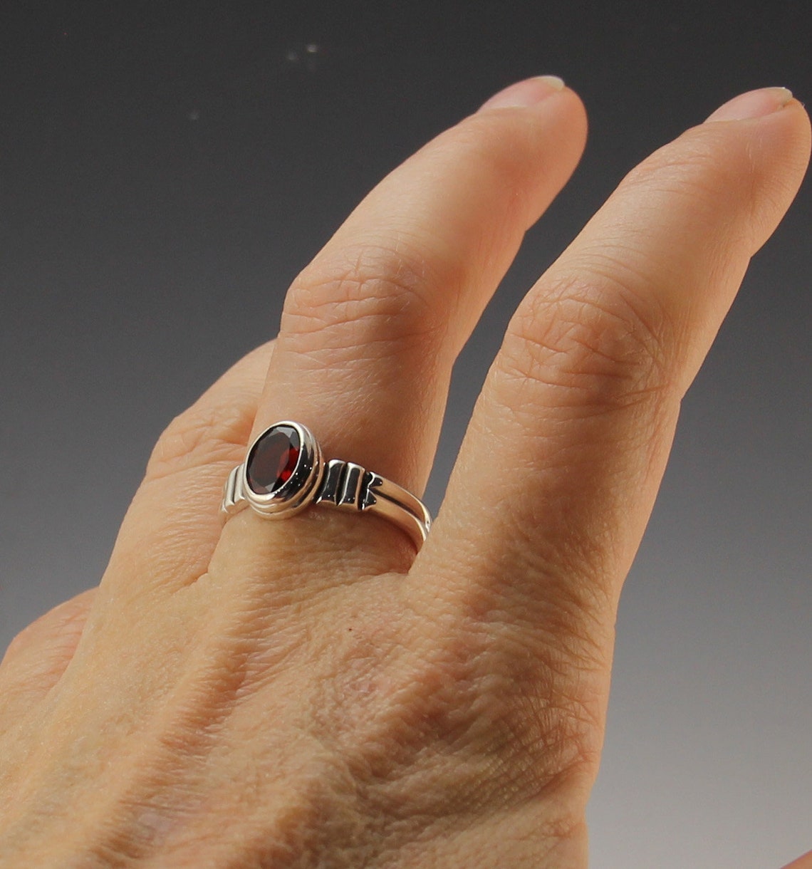 Sterling Silver 9x7 mm Garnet Ring Handmade One of a Kind | Etsy