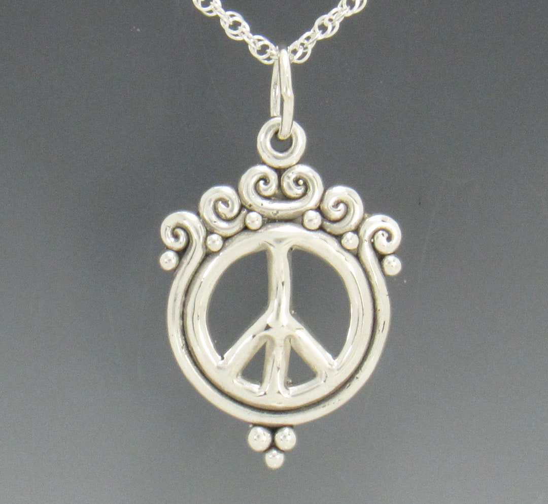 Sterling Silver Peace Sign Pendant, Has 18" Sterling Silver Chain ...