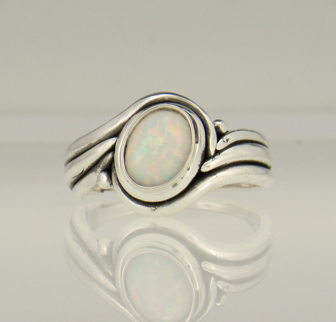 Sterling Silver Ring With 8x6 Mm Oval Simulated Opal Size 7 - Etsy