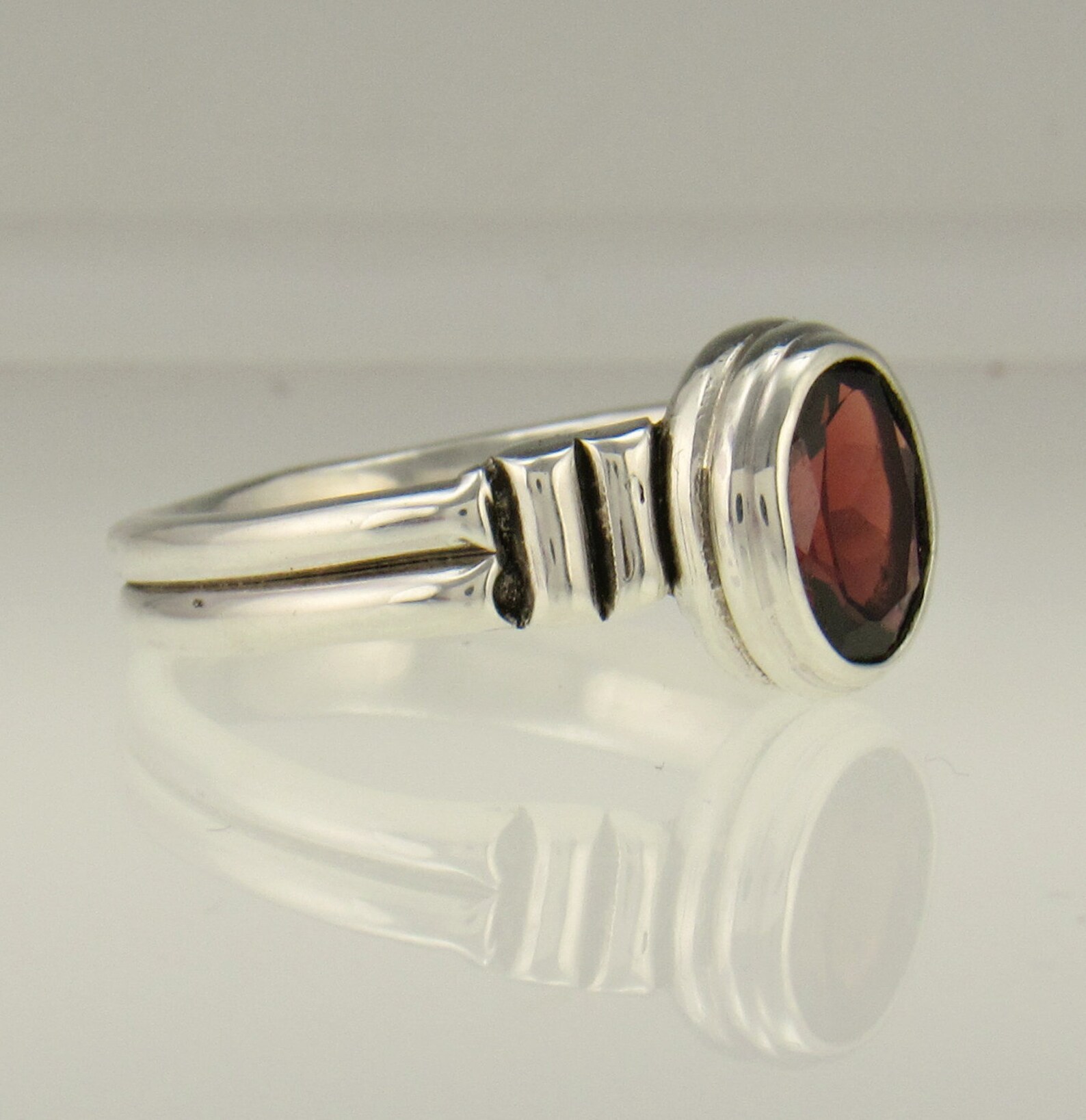 Sterling Silver 9x7 Mm Garnet Ring- Handmade One of a Kind Artisan Ring ...
