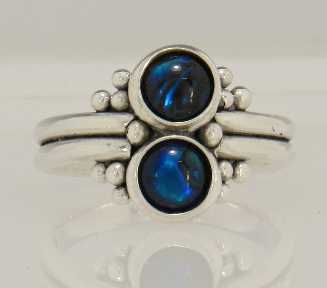 Sterling Silver Ring With 2) 6 Mm Blue Paua Shell Cabochons, Size 8.75 ...