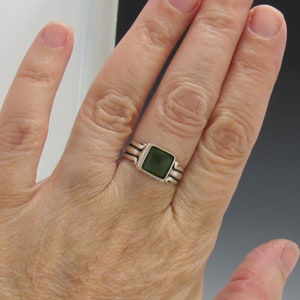 Sterling Silver 8 Mm Square Jade Ring, Size 8+ Handmade One of a Kind ...