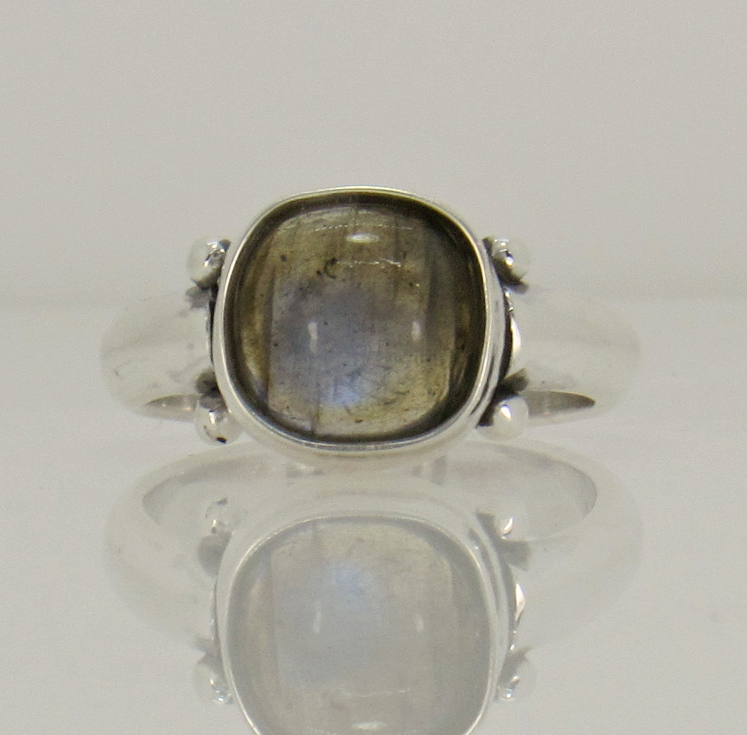 Sterling Silver Ring With 10 Mm Cushion Cut Labradorite, Handmade One ...