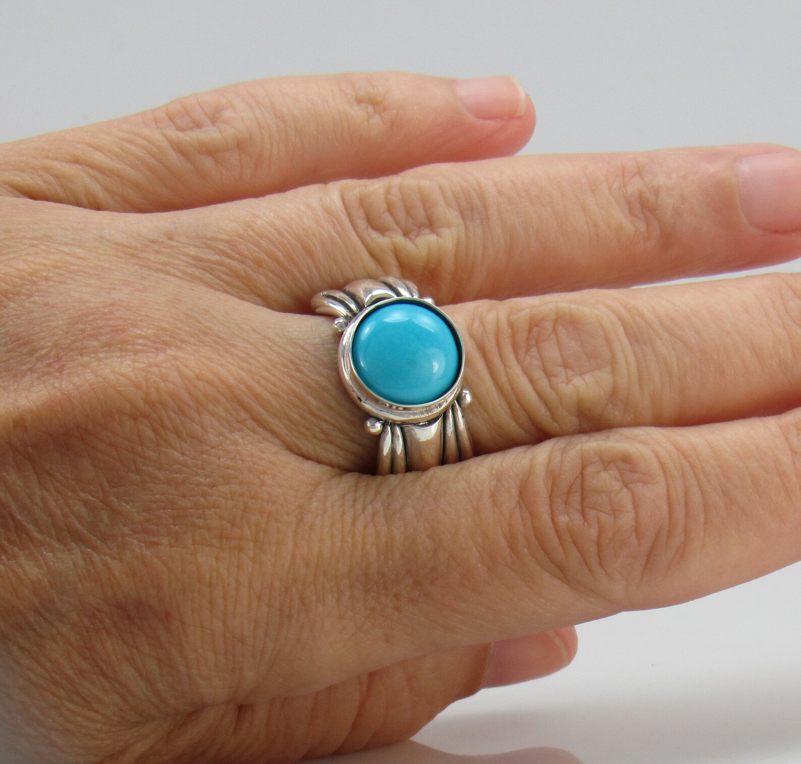 Sterling Silver 10 Mm Round Turquoise Ring, Handmade One of a Kind ...