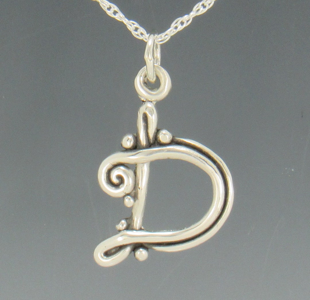 Sterling Silver Letter D Pendant Necklace, Victorian Swirl Design - Etsy