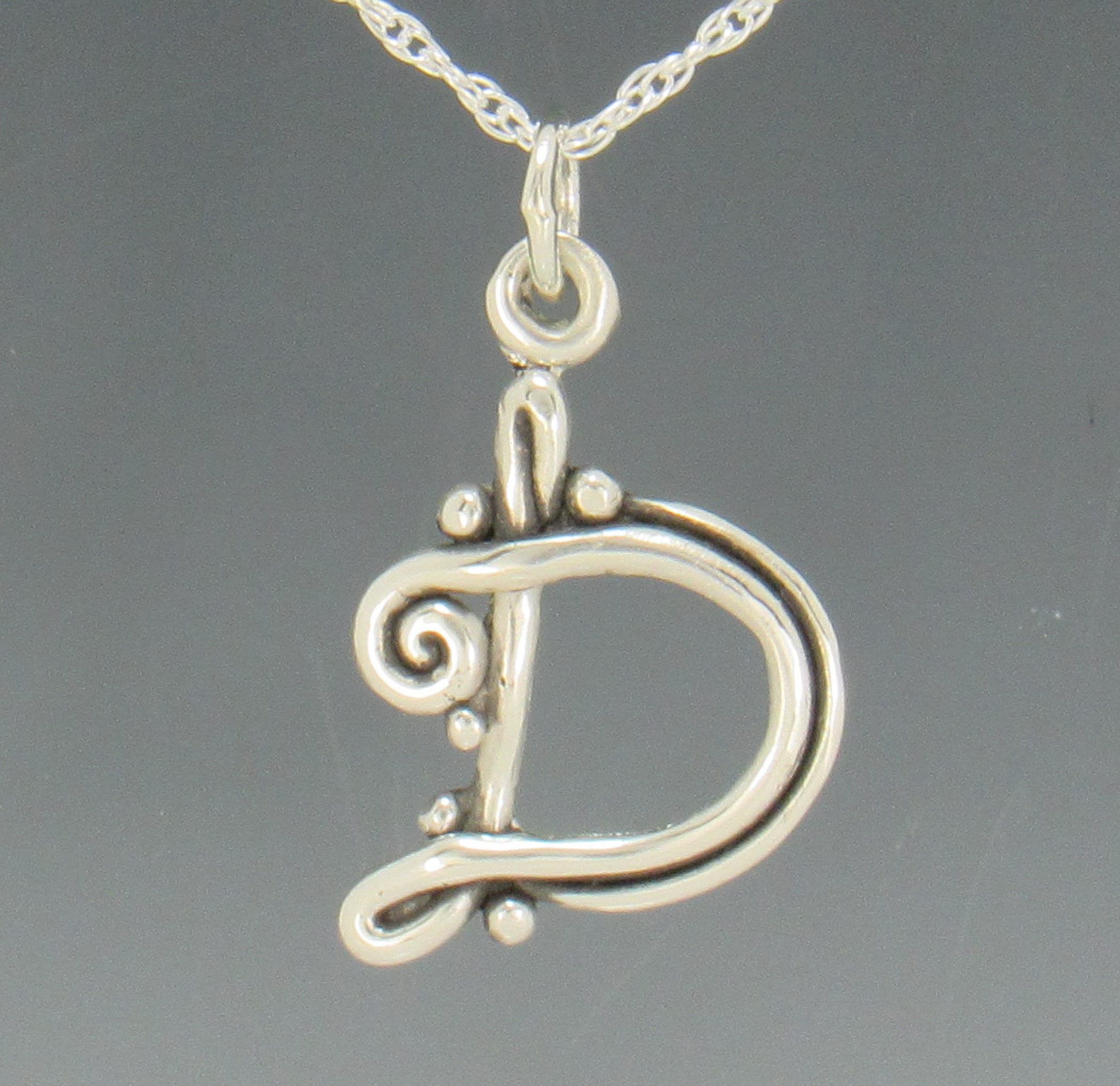 Sterling Silver Letter D Pendant Necklace, Victorian Swirl Design - Etsy