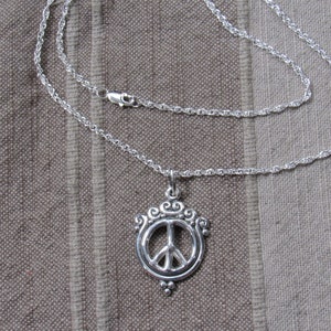 Sterling Silver Peace Sign Pendant, Has 18" Sterling Silver Chain ...