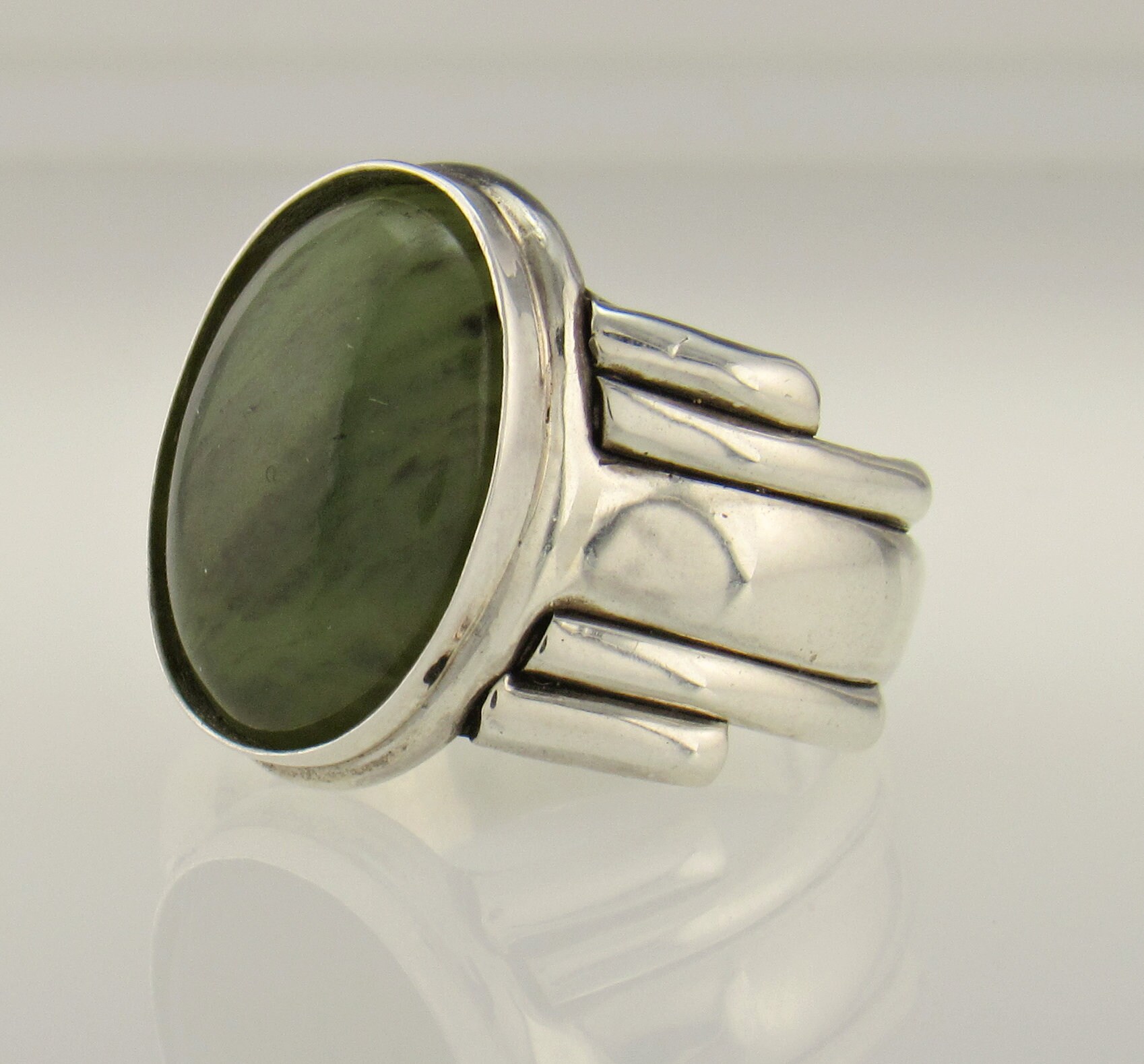 Sterling Silver Large Jade Ring Handmade One of a kind | Etsy