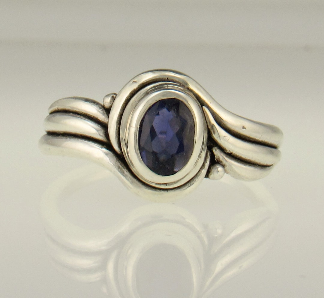Sterling Silver 7x5 Oval Faceted Iolite Ring- One of a Kind Handmade ...