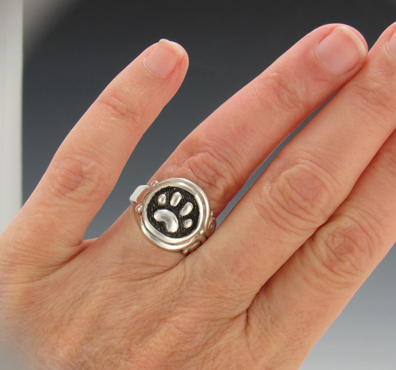 Sterling Silver Paw Print Ring- Handmade One of a Kind Artisan Ring ...