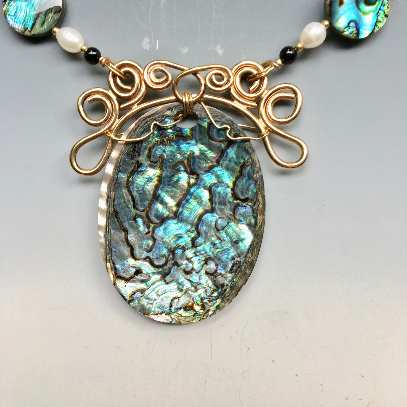 Paua Shell Wire Wrapped Necklace With Abalone Yellow Gold - Etsy