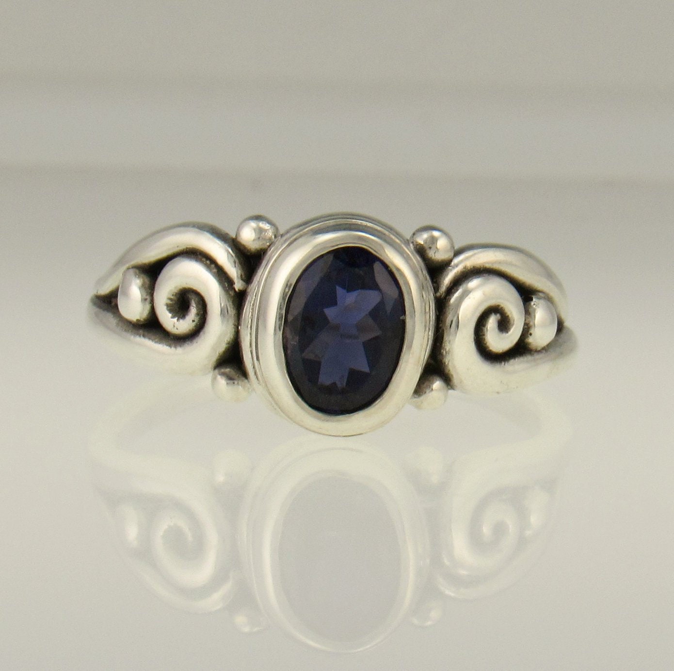 Sterling Silver 8x6 Oval Iolite Ring Handmade One of a Kind | Etsy