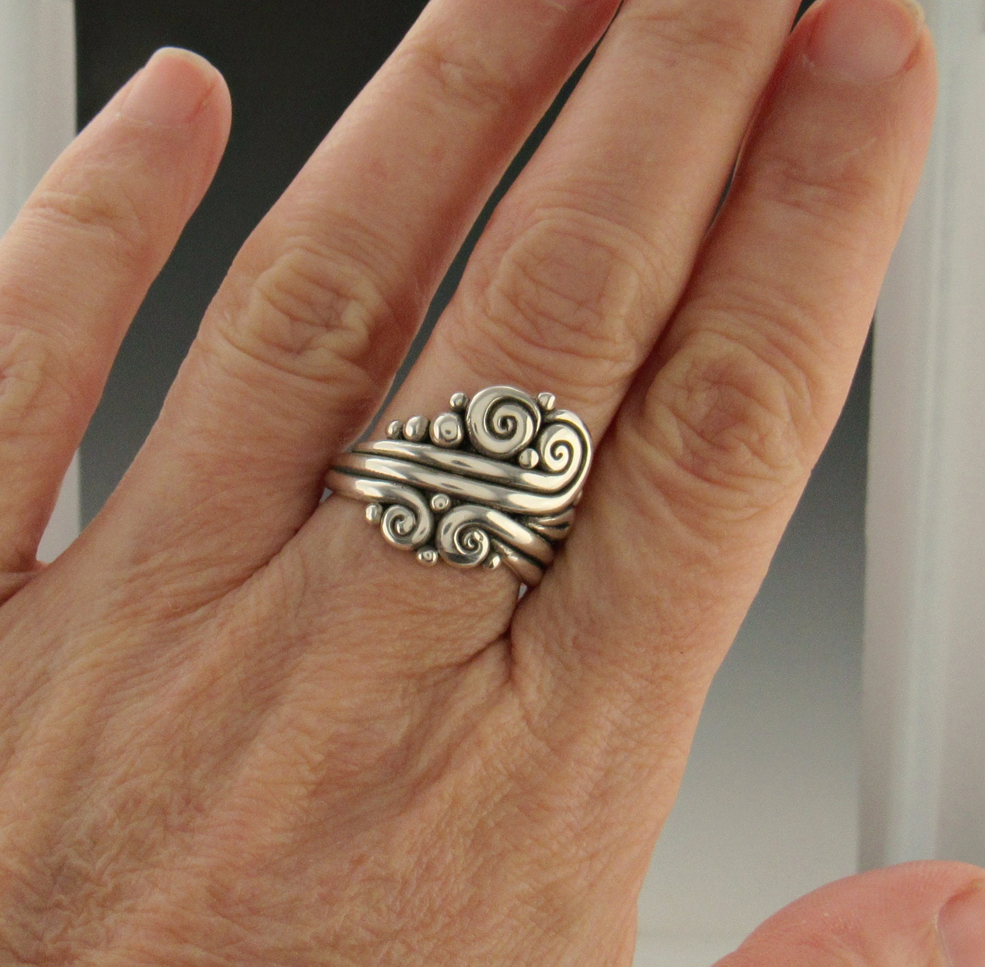 Sterling Silver Large Swirl Ring Handmade One of a Kind | Etsy