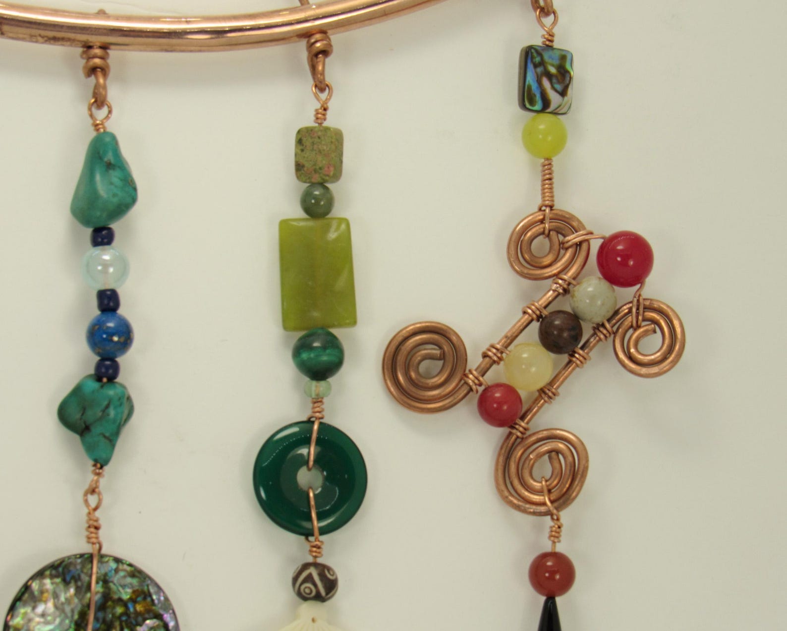 Copper and Multiple Gemstone Bead Window Hanging, Handmade One of a ...