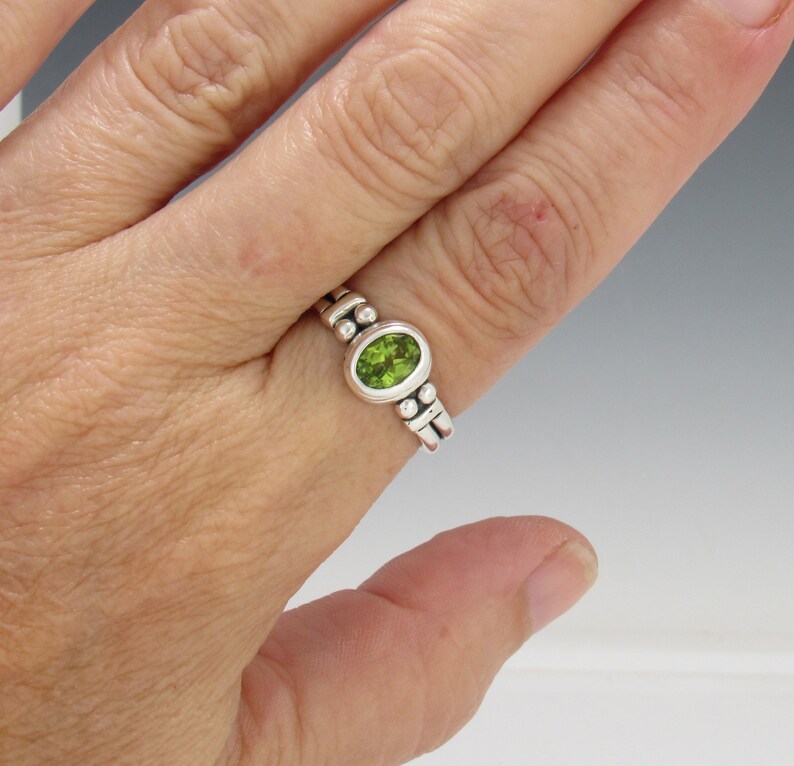Sterling Silver 8x6 Mm Peridot Ring Size 9 1/4 Handmade One - Etsy