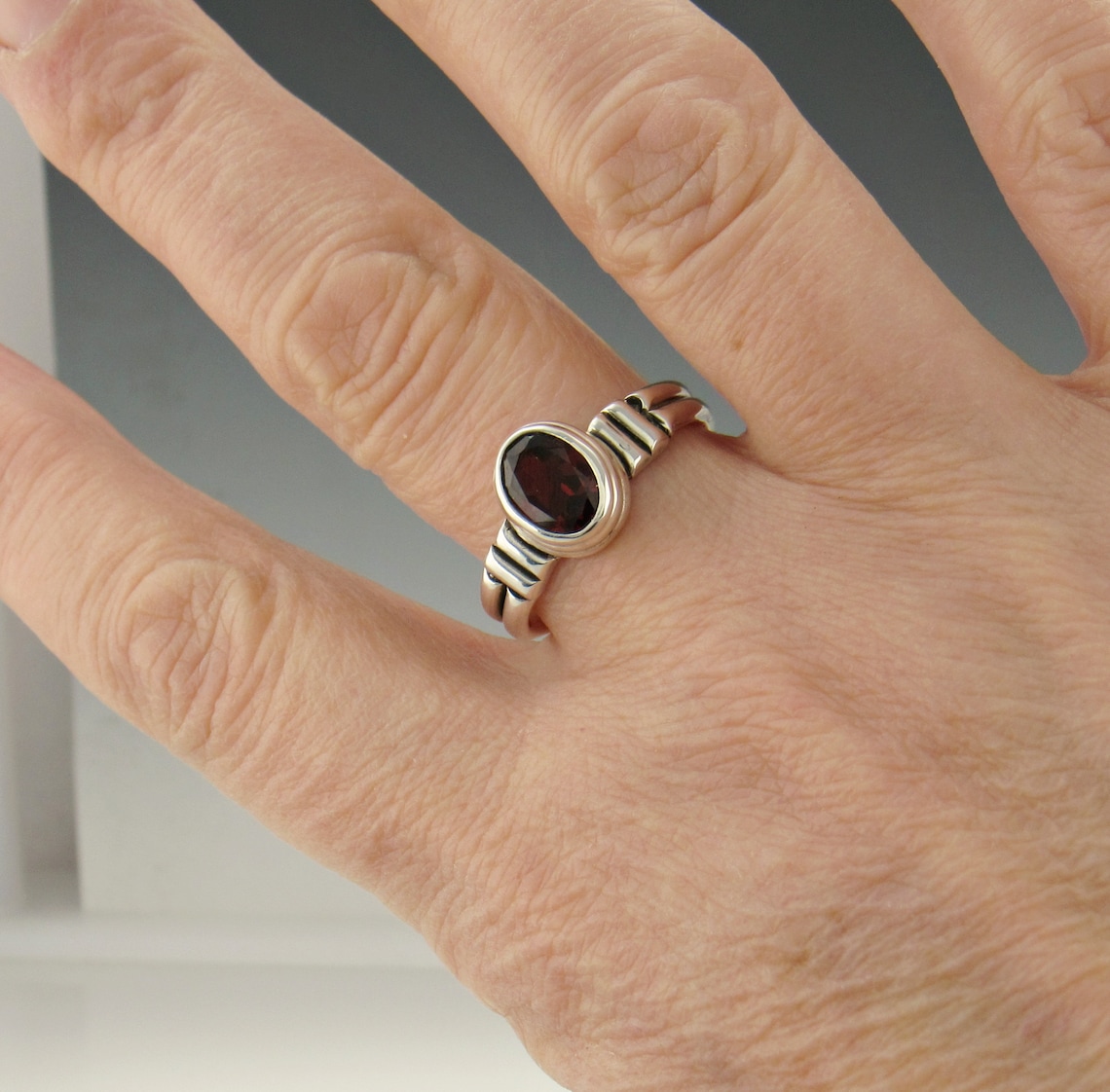 Sterling Silver 9x7 Mm Garnet Ring Handmade One of a Kind - Etsy