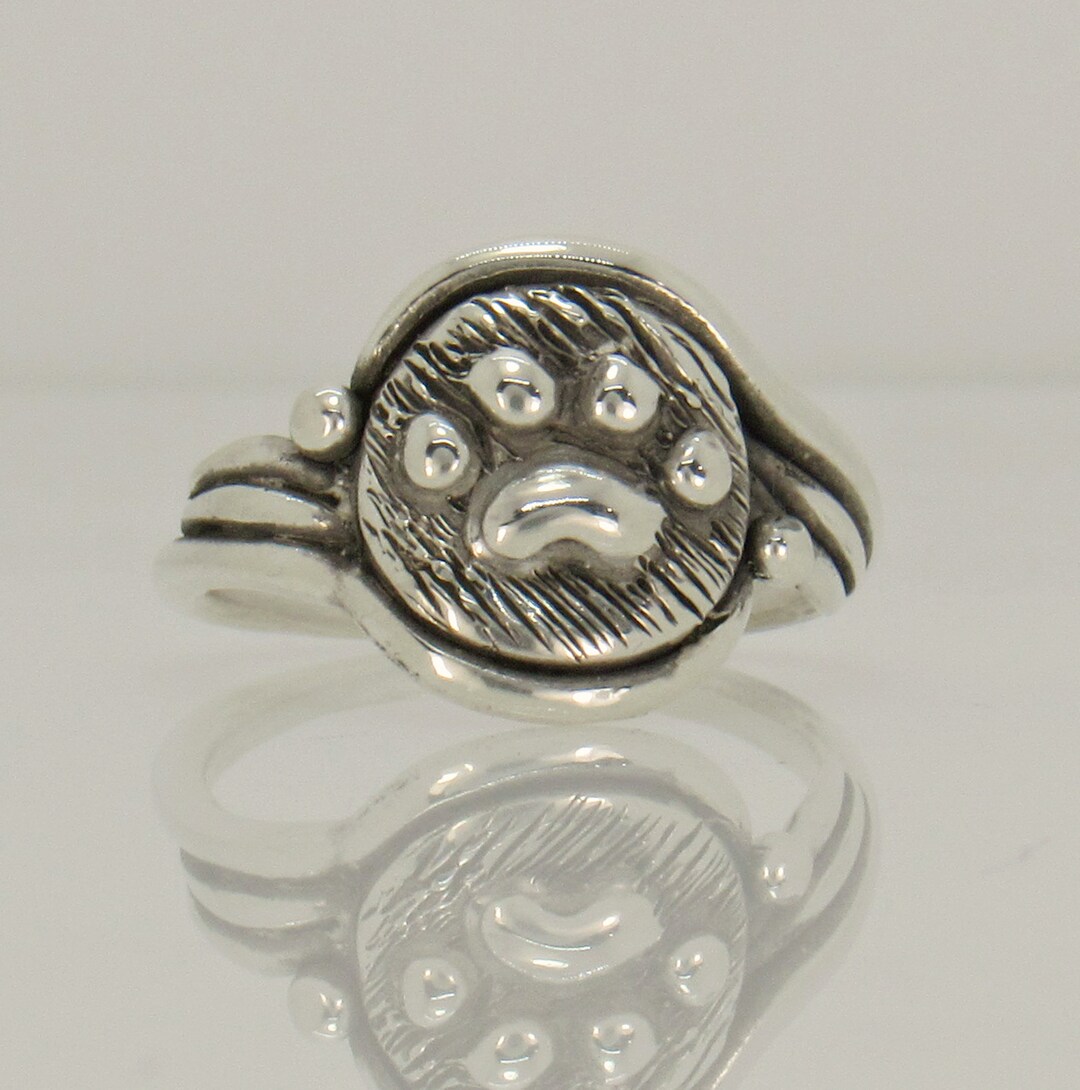 Sterling Silver Paw Print Ring, Handmade One of a Kind Artisan Ring ...