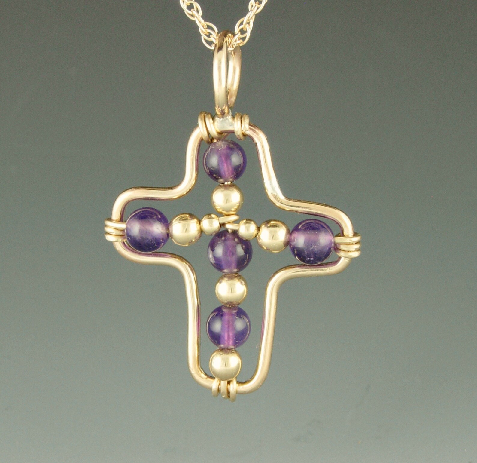 Yellow Gold Filled Wire Cross with Amethyst and Yellow Gold | Etsy