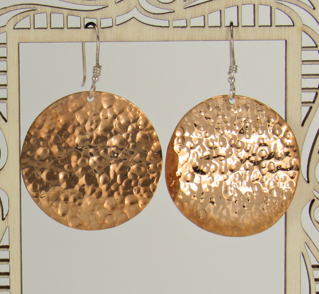 Hammered Copper Wavy Discs With Sterling Silver Fishhook Ear Wires. 33 ...