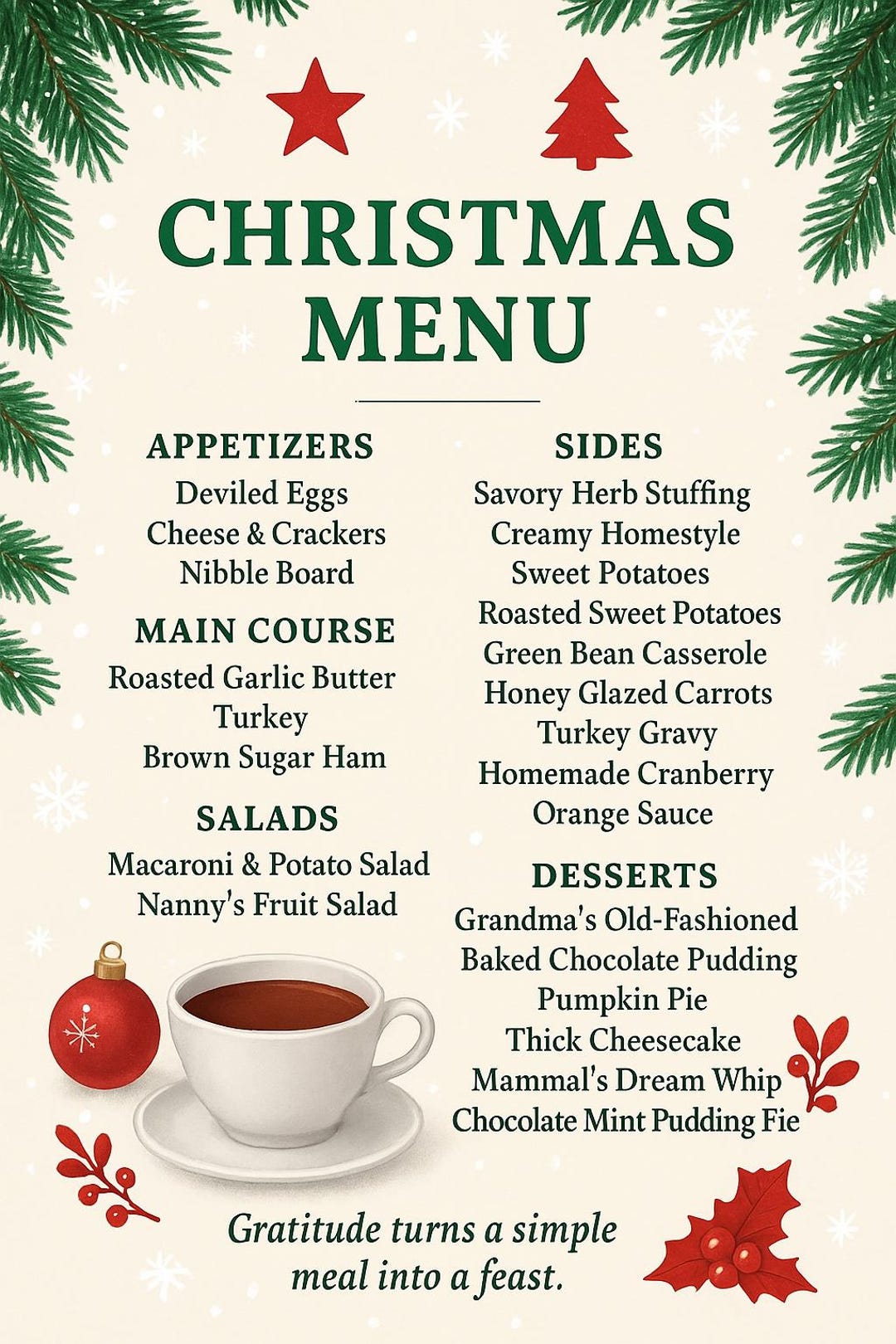 Christmas Dinner Menu Sample. - Etsy
